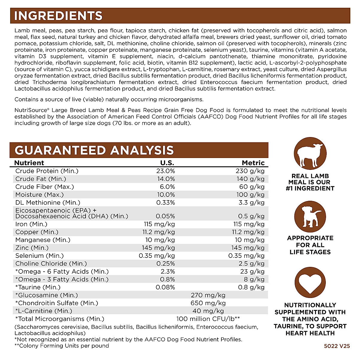 NutriSource Grain Free Dry Dog Food for Large Breeds, Lamb Meal, Salmon Meal and Peas, 26LB