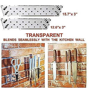 Rocky Barn Magnetic Knife Holder for Wall, Modern Transparent Magnetic Knife Strip Bar Rack, Magnet Knife Hanger, Kitchen Knife Utensil and Tool Storage, Magnetic Kitchen Wall Organizer, 12,6x3 inch
