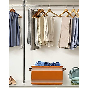 Storage Cubes Organizer with Handles, Thanksgiving Farmhouse Storage Bins Fabric Collapsible Storage Baskets for Shelf Closet Nursery Cloth Organizers Box Orange Fall Stripes 2pcs-15x11x9.5in
