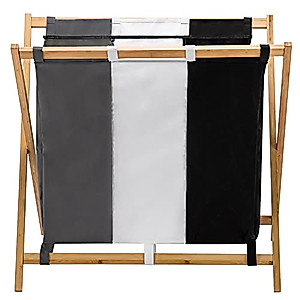 YOUDENOVA 143L Large Laundry Hamper Basket 3 Section, Waterproof Laundry sorter with 3 Compartments, Triple Divided laundry Organizer for Bedroom, Bathroom Organization, Black and Grey