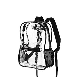 Aertiavty Clear Backpack Heavy Duty See Through Backpack PVC Transparent Backpack for School, Work, Festival, Security, Sports Events (Black)
