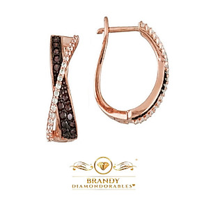Brandy Diamondorables 18k Rose Gold Silver Chocolate brown Beautiful Crossover Hoop Earrings 1.00 Ctw.
