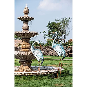 TERESA'S COLLECTIONS Large Blue Heron Garden Statues, 41.7-43.7 inch Standing Crane Sculpture Metal Yard Art Bird Decor Lawn Ornaments for Outdoor Patio Porch Outside Decorations, Set of 2