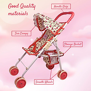 My First Baby Doll Stroller for Toddlers 3 Year Old Girls, Little Kids | Toy Stroller with Bottom Storage Basket, Foldable Frame, Canopy, Seatbelt