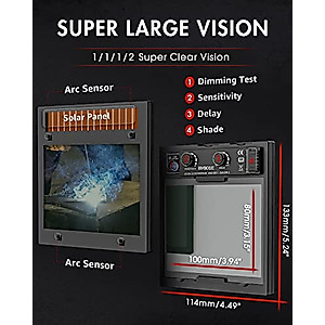 ANDELI True Color Solar Power Auto Darkening Welding Helmet 3.94"X3.2" Large Viewing Screen, 4 Arc Sensor Wide Shade 4~5/9-9/13 for TIG MIG Arc Weld Grinding Welder Mask