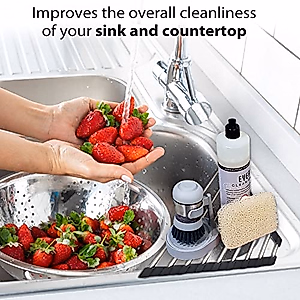 Roll Up Sponge Holder for Counter, Sink Organizer for Kitchen, Bathroom, Laundry Room, 304-Stainless Steel Sink Organizer for Sponge, Brush, Scrubber, Soap Dispenser Holder, Dish Drying Rack(Black)