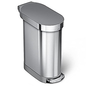 simplehuman 45 Liter / 12 Gallon Slim Hands-Free Kitchen Step Trash Can, Brushed with Plastic Lid