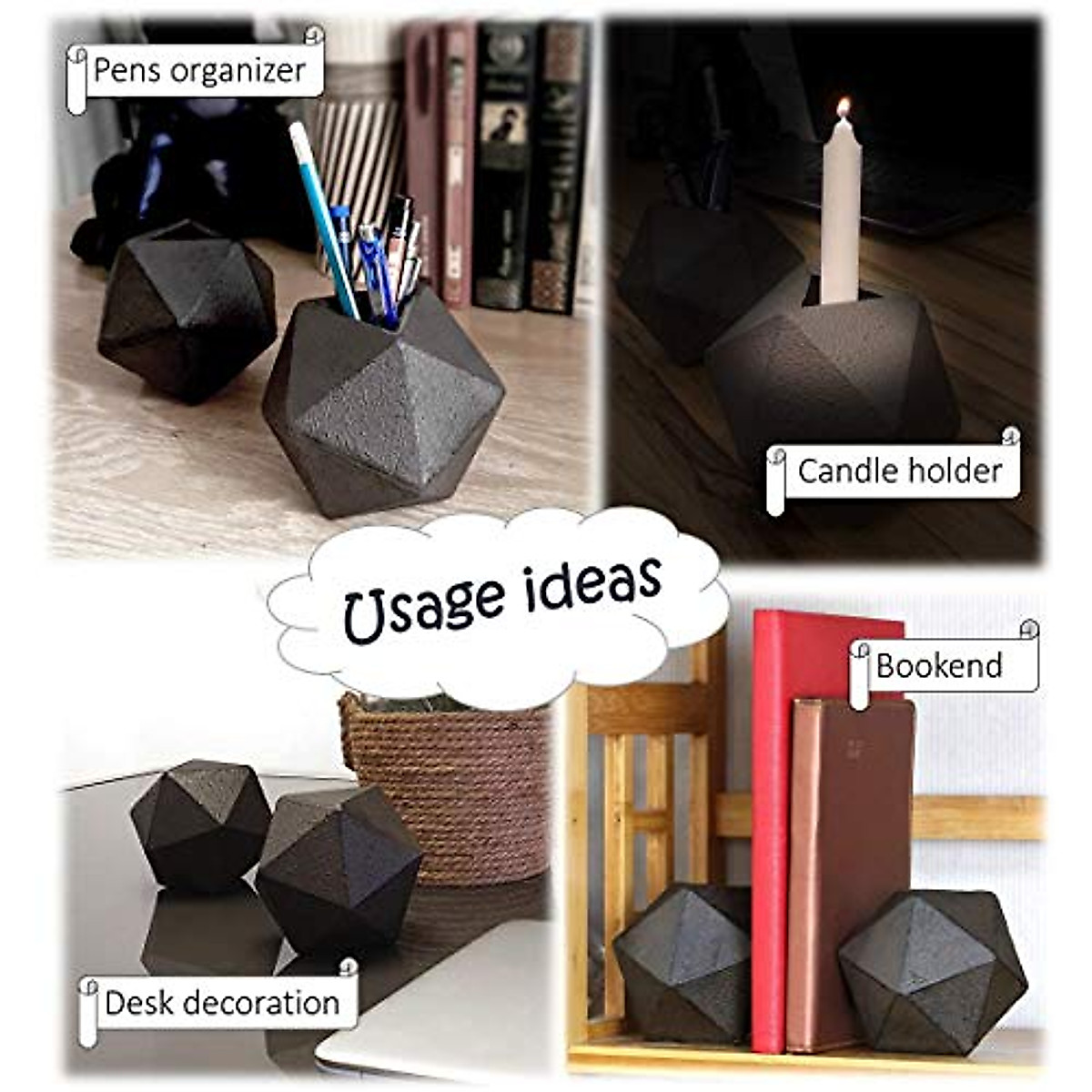 Ambipolar Geometric Decorative Ball Shaped Bookends, Modern Cast Iron Black Bookends for Office Desk, Book Shelf, Room Decor, Home Office, Book Stand or Organizer, Set of 2. Antique Black