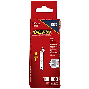 OLFA 18mm Heavy-Duty Snap Off Replacement Blades, 100 Blades (800 segments) LB/CP100 - Snap-Off Utility Knife Replacement Blades, Fits most 18mm Utility Knives