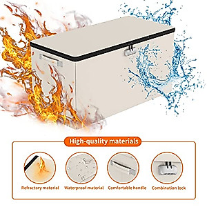 Tamfile 30 inches Folding Storage Ottoman with Lock,Fireproof Bedroom Bench with Storage,Beige Footrest with Foam Padded Seat,Ottoman Foot Rest for Bed Room,Storage Chest, Foot Rest Stool