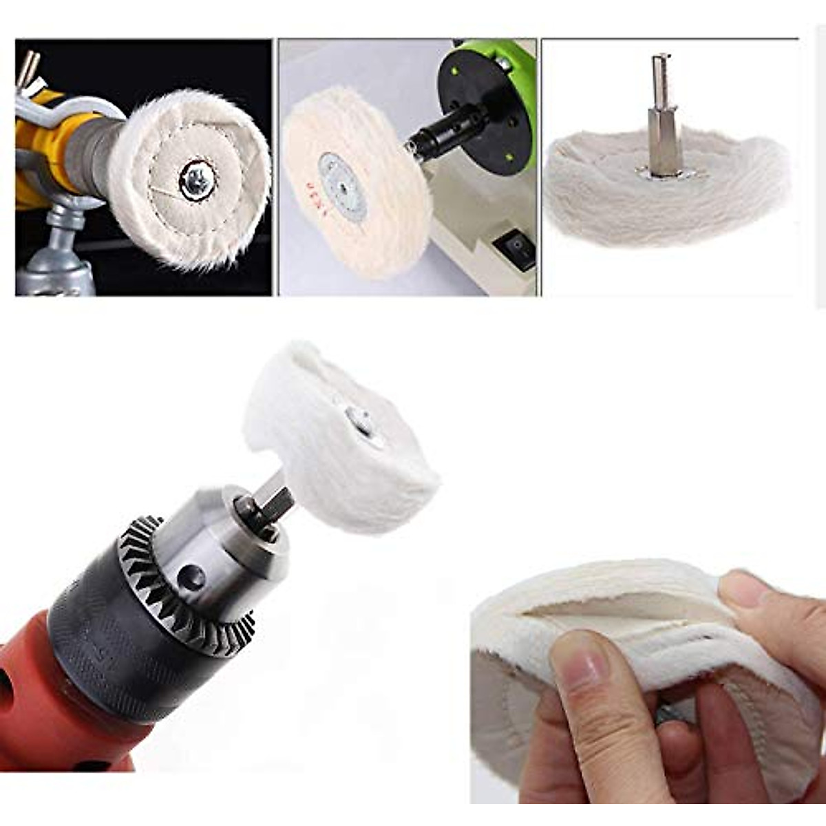 SHININGEYES Polishing Wheel for Drill 4 Pack, Buffing Wheel Polisher Kit with 1/4" Hex Shafts for Dremel Tools