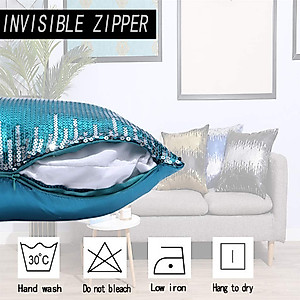 Juya Delight Sequin Throw Pillowcases Teal and Silver Sparkle Pillow Cushion Covers for Couch Sofa Home Decor,18x18 inches, Set of 2