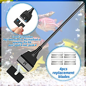 Aquarium Algae Scraper Cleaner Tool Kit with 5 Stainless Steel Blades Fish Tank Scraper Long Handheld Aquarium Cleaning Tool Remove Thick Residue for Fish Reef Plant Glass Tank, 21.65 Inch