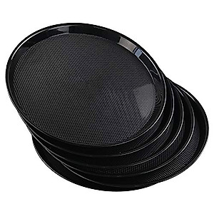 Obstnny Black Plastic Serving Tray, 13.5" Round Food Service Tray, 6 Packs