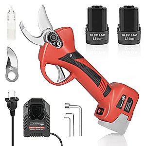 Brushless Cordless Pruning Shears, 20V Electric Pruner Battery Powered, 1 Inch Cutting Diameter, Tree Branch Pruner Garden Shears 2pcs Backup Rechargeable Battery, 3-4 Working Hours