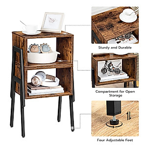 HOOBRO Nightstands Set of 2, Stackable End Table, Side Table, Bedside Tables with Open Storage Shelf, for Bedroom, Living Room, Rustic Brown BF38BZP201
