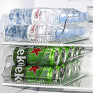 Lifetime Home 4 Pack Clear Water Bottle Dispenser Organizer Bins for Refrigerator - BPA-Free - Fridge Tray for Drinks Soda Cans & Beer - Perfect Refrigerator Organization & Storage