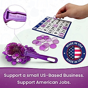 MR CHIPS Made in USA Bingo Magnetic Wand & ¾ Inch Purple Plastic Chips with Metal Rings - 100 Upgraded Pieces Bingo Chips Magnetic, Support American Jobs
