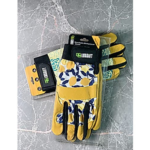 LUXGIFT Breathable Cowhide Leather Gardening Gloves for Yard Work, Outdoor, Construction, Motorcycle | Thorn Proof | Adjustable Wrist | Knuckles Protection | Lemon