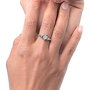 VINSON 14K White Gold Plated Silver Created Solitaire Irish Celtic Claddagh Ring Forever Brilliant Heart Shape 0.80cttw Moissanite (8.5)