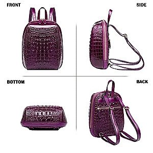 Small Leather Backpack Purse for women Crocodile Designer Fashion Bag (Purple)