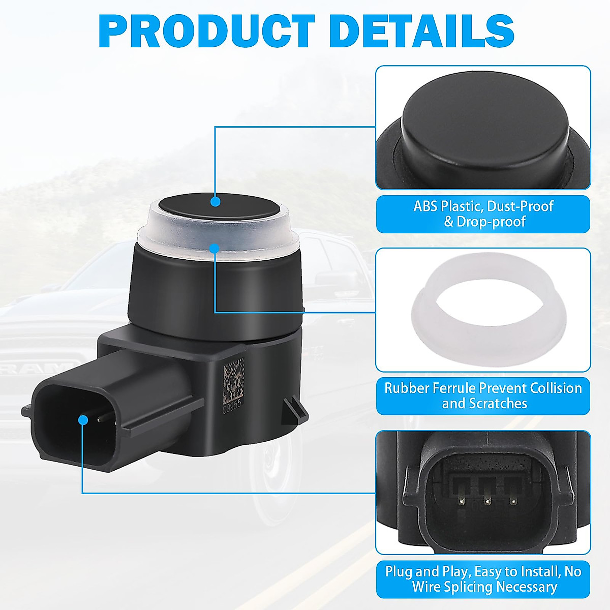 SHINEHOME 4 PCS PDC Parking Assist Sensor - Compatible with Dodge Journey, Durango, Ram 1500 2500 3500, Jeep Commander, Liberty, Grand Cherokee - Replace 1EW63TZZAA - Reverse Backup Parking Sensor