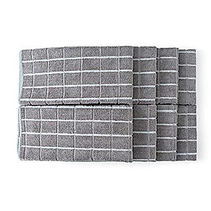 Microfiber Dish Towels - Soft, Super Absorbent and Lint Free Kitchen Towels - 8 Pack (Lattice Designed Gray Colors) - 26 x 18 Inch