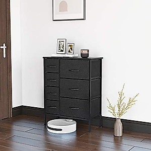 Bizroma 7 Small Fabric Heightened Feet and Wall Nails Organizer, Furniture Storage Drawer Dressers for Bedroom, Closet, Entryway, Hallway-Dark Gray/Black