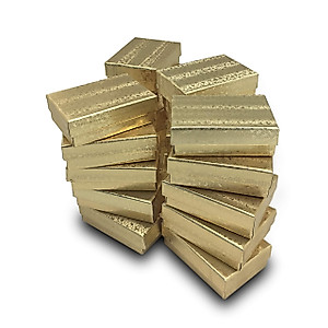 TheDisplayGuys 100-Pack #32 Cotton Filled Cardboard Paper Jewelry Box Gift Case - Gold Foil (3 1/4" x 2 1/4" x 1")