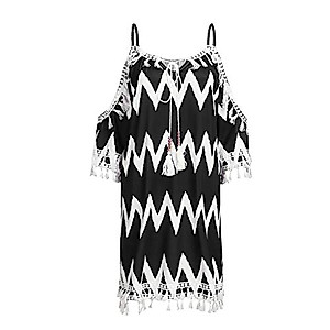 KYLEON Dress for Women Summer Casual Bohemian Off Shoulder Beach Dresses Tassel Swing Mini Short Sundress