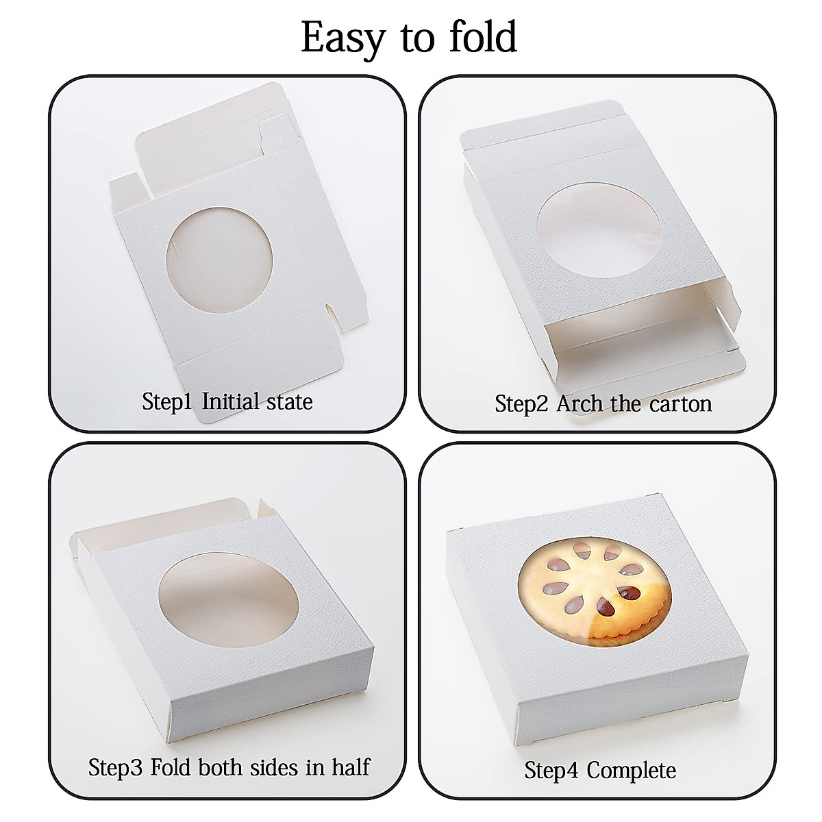 Bssay 60Pcs Small Soap Packaging Boxes 4.3x4.3x1.2 Inch,White Square Paper Boxes Gift Wrapping Box with Round Clear Window for Bakery Cookies Cake Candy Soap Packaging Birthday Gift Boxes（White）