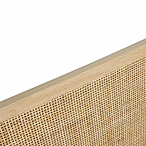 ZeHuoGe Natural Rattan Queen Headboard Decorative Panel with 2 Faux PU Leather Trim Strips, Wall-Mounted Headboard (Queen)