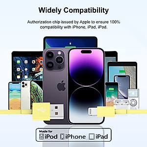 FGUIME 4Pack Long iPhone Charger Cord 10 ft, [Mfi Certified] Charging Cable, Lightning Cable to USB Compatible with iPhone 14 13 12 11 Pro Max XR XS X 8 7 6 Plus SE 5S iPad and More - Yellow