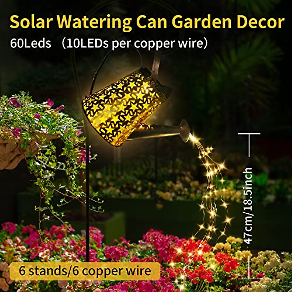 Solar Watering Can with Lights, Halloween Garden Decor Lights 60LEDs Waterproof Hanging Solar Lantern,Mother's Day Christmas Gift for Table Patio Lawn Yard Landscape Pathway