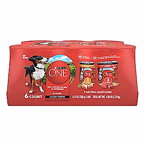 Purina ONE Classic Ground Chicken and Brown Rice, and Beef and Brown Rice Entrees Wet Dog Food Variety Pack - (Packs of 6) 13 oz. Cans