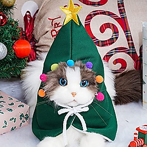 Lystaii Pet Christmas Costume Cloak Cat Santa Cape with Santa Hat Star and Pompoms Accesories Puppy Dog Xmas Party Cosplay Dress Velvet Winter Warmer for Dog Cats (Large, Green)