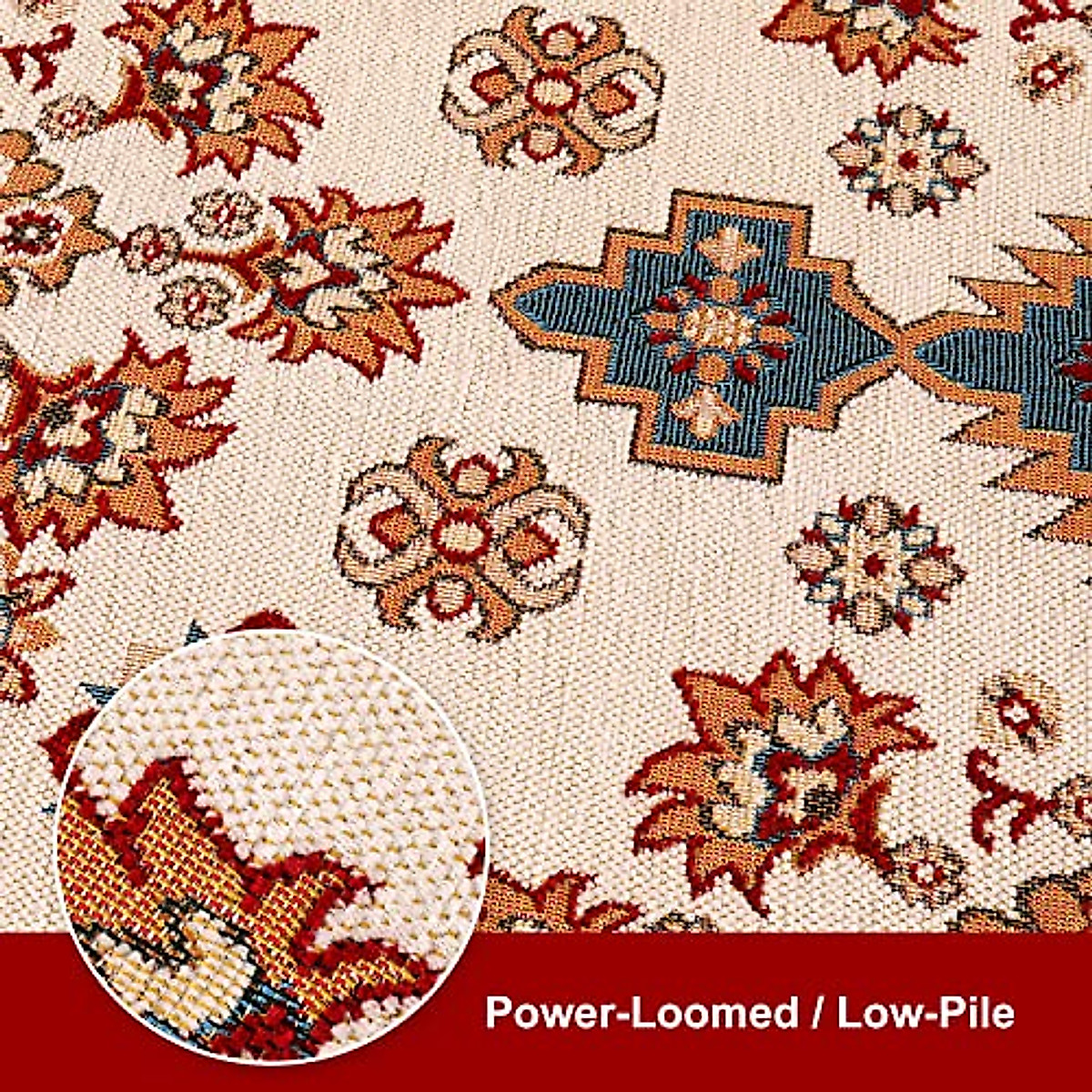 Traditional Collection Oriental Area Rug, 5’ x 6.6’ Non-Slip Washable Rugs for Living Room, Red Medallion Nursery Room Apartment Bedroom Rug Large Carpet for Dining Room Studio Office