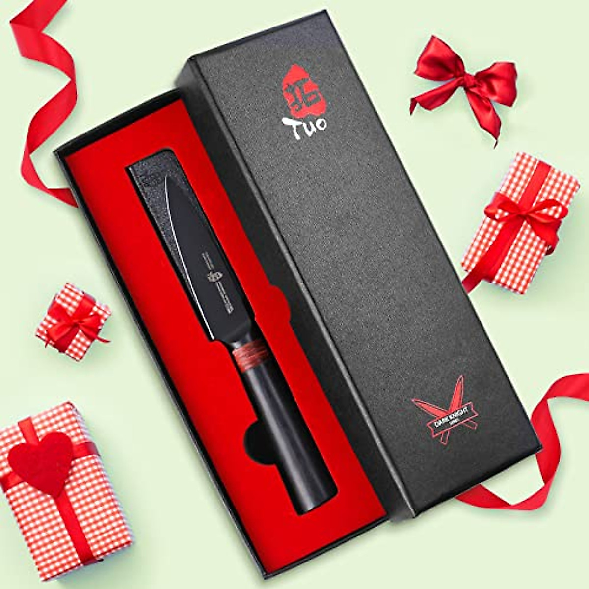 TUO Paring Knife 3.5" - Small Peeling Knife Black Titanium Nitride Coated - HC Japanese AUS-8 Stainless Steel - Ergonomic Pakkawood Handle with Sheath & Gift Box - Dark Knight Series