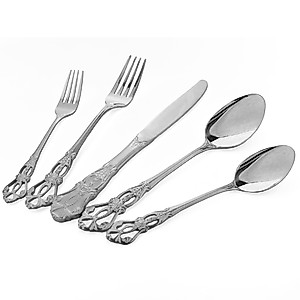 Dnalrhoi Gorgeous Retro Royal Silver 20 Pieces Silverware Set 18/10 Stainless Steel Service for 4 Cutlery Utensils Fork Spoon and Knife Mirror Polished Flatware Set(Silver)