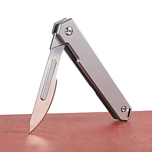 TENCHILON T31 Mini Slim Titanium Flipper Folding Scalpel Pocket Knife, 10pcs #24 Blades Tiny Small Micro EDC Keychain Knives for Men Women