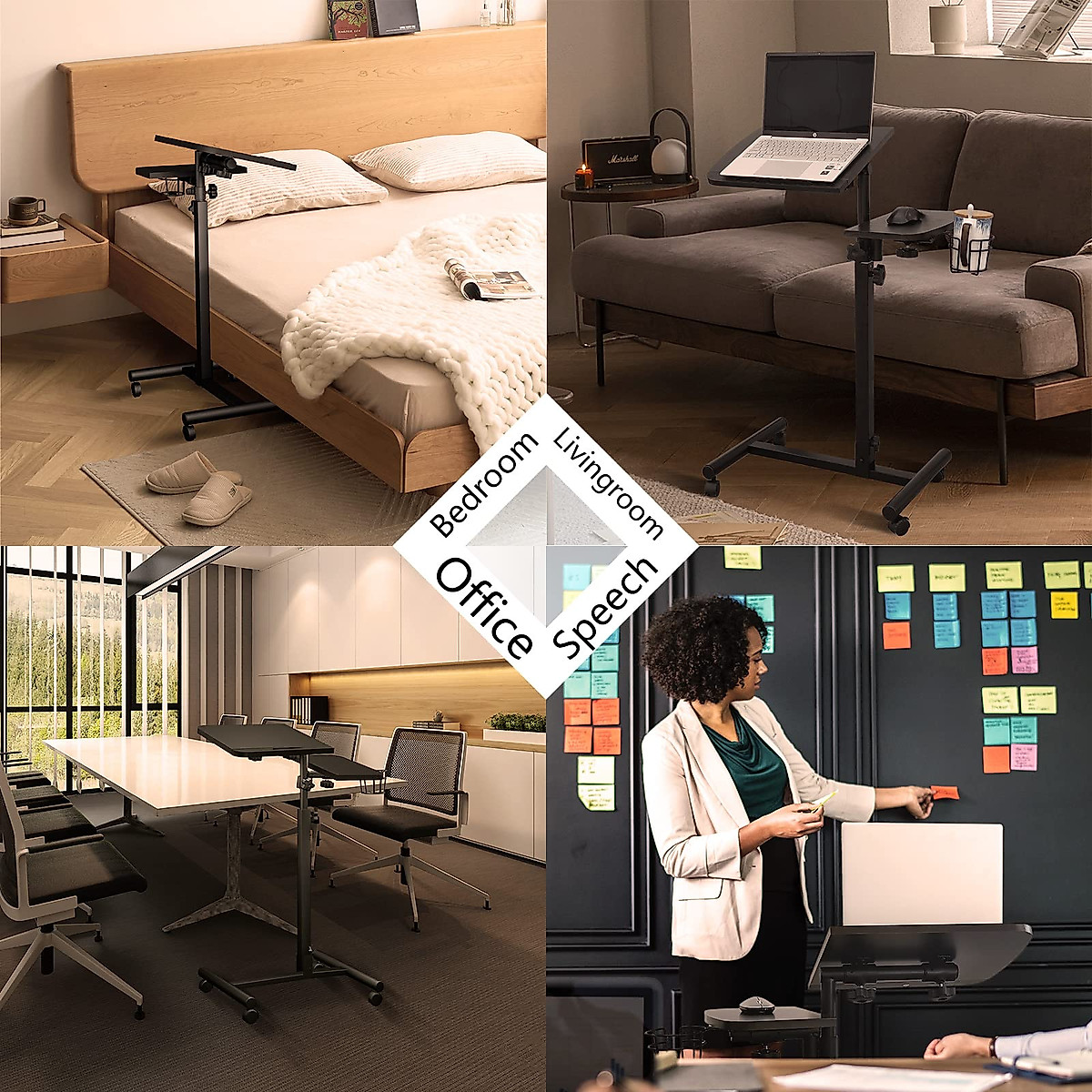 LvnRaay Height Adjustable Laptop Sit to Stand Up Desk with Wheels Cup Holder, Overbed Table with Wheels Adjustable Height Mobile Laptop Stand Desk, 40'' Rolling Desk Laptop Stand for Couch (Black)