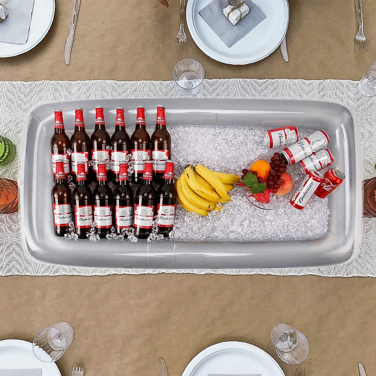 Inflatable Ice Serving Bar Coolers for Parties, Made of Grey Material, Food Drink Salad Buffet Tray for Indoor and Outdoor Party Pool Picnic Luau by FEEBRIA