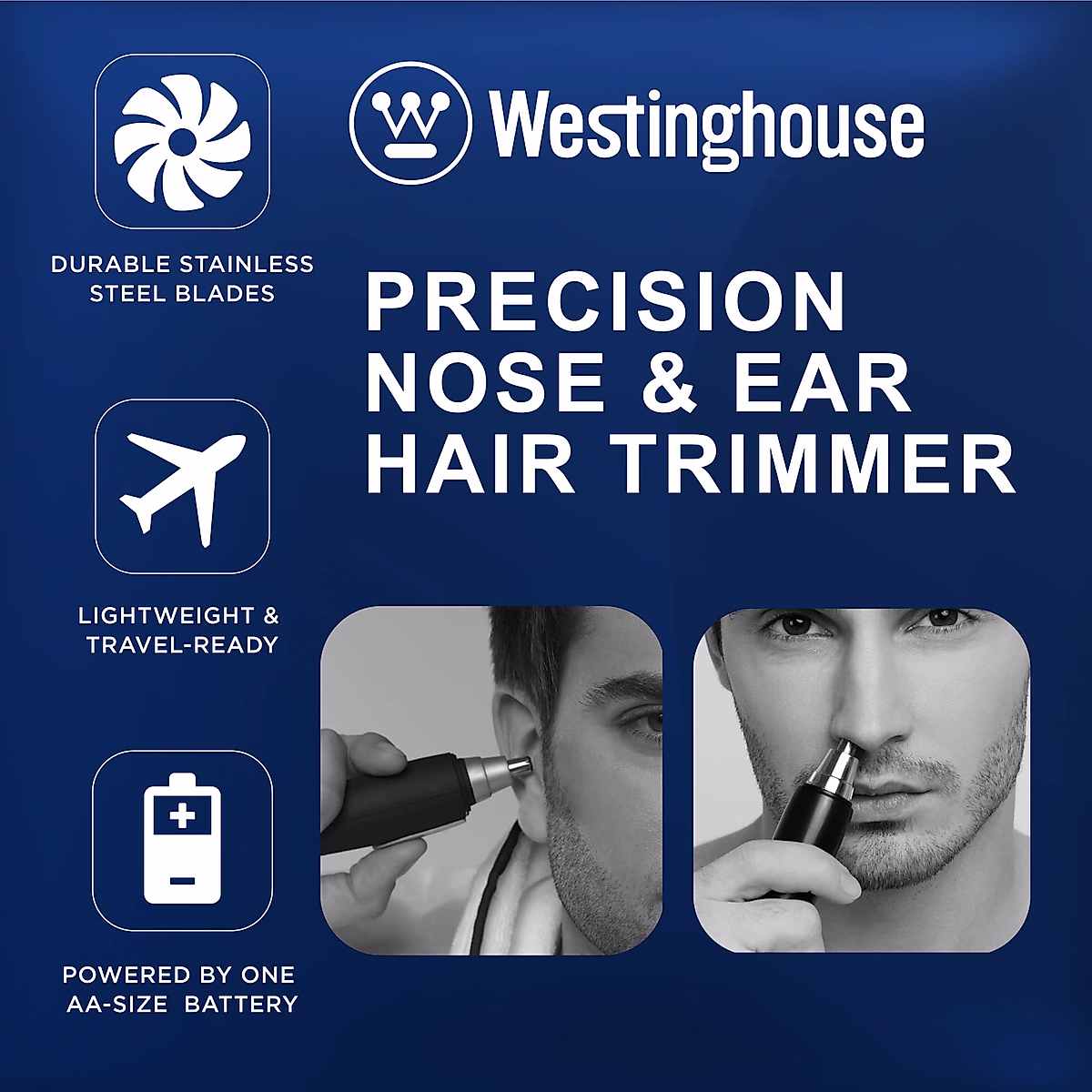 Westinghouse Nose Hair Trimmer for Men Precision Nose Trimmer for Men Professional Men's Nose and Ear Trimmer Stainless Steel Blades Lightweight and Travel Ready