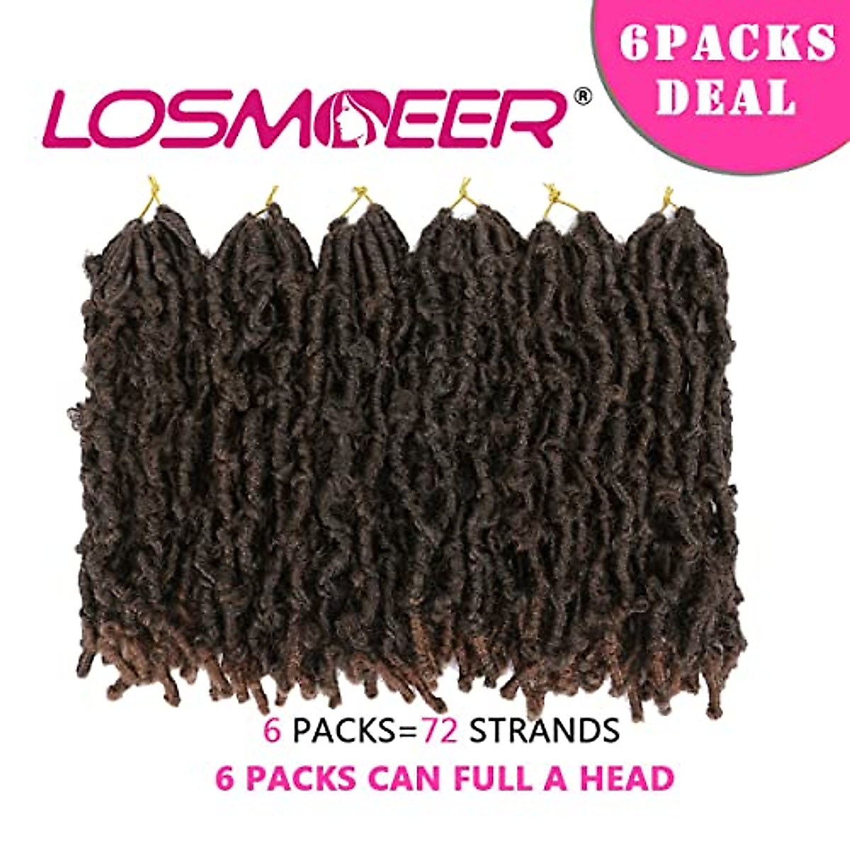 6 Packs Butterfly Locs Crochet Hair 10 Inch Pre-looped Bob Distressed Locs Soft Faux Locs Crochet Braids Butterfly Loc Twist Braiding Hair Synthetic Hair Extensions for Women(12Strands/Pack;T30#)