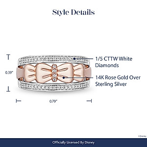 Jewelili Enchanted Disney Fine Jewelry 14K Rose Gold Over Sterling Silver 1/5 Cttw White Diamonds Snow White Bow Ring Size 9
