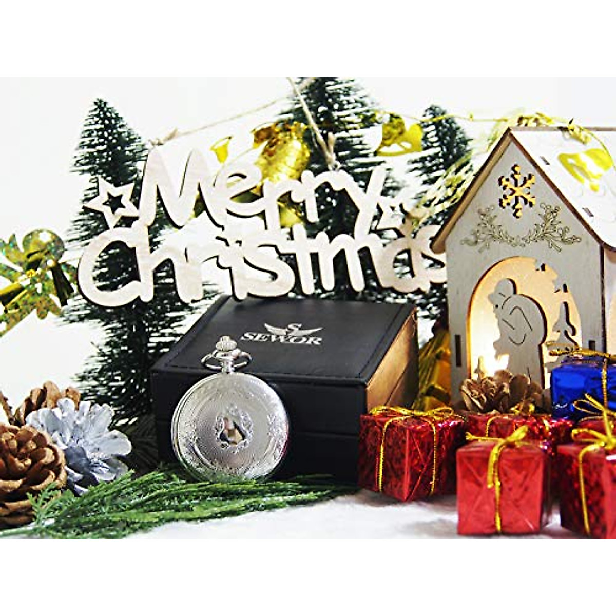 SEWOR Vintage Elegant Carving Pocket Watch Mechanical Hand Wind (Silver)