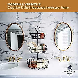 3 Tier Fruit Basket Regal trunk & Co, Elegant French Country Wire Baskets, Three Tiered Wire Basket Stand for Vegetables, Bread & More for Countertop or Hanging, Christmas or Birthday Present