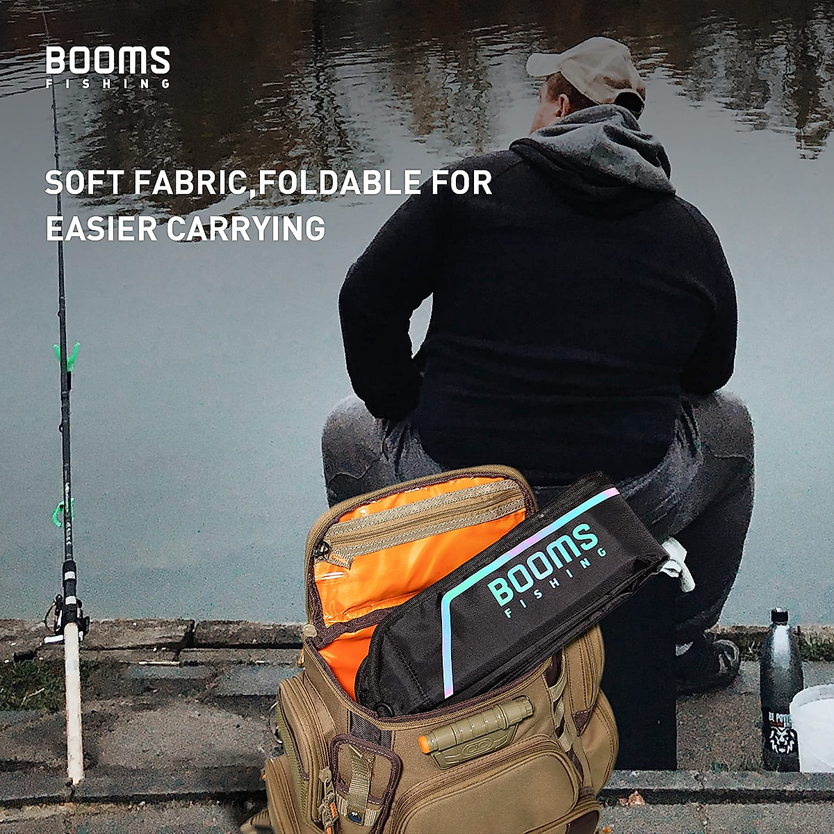Booms Fishing PB4 Fishing Rod and Reel Case 4.4ft~5ft and RS3 Fishing Rod Wrap Pole Straps 9.6" 6pcs