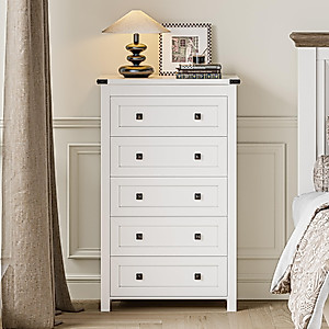 Wodeer White 5 Drawers Dresser for Bedroom,Wood Storage Chest of Drawers, Dresser with Metal Handles,Dressers Organizer for Bedroom, Living Room,Hallway,Nursery