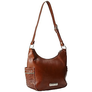 American West Lady Lace Zip Top Everyday Shoulder Bag,Mocha Tan/Turquoise,One Size